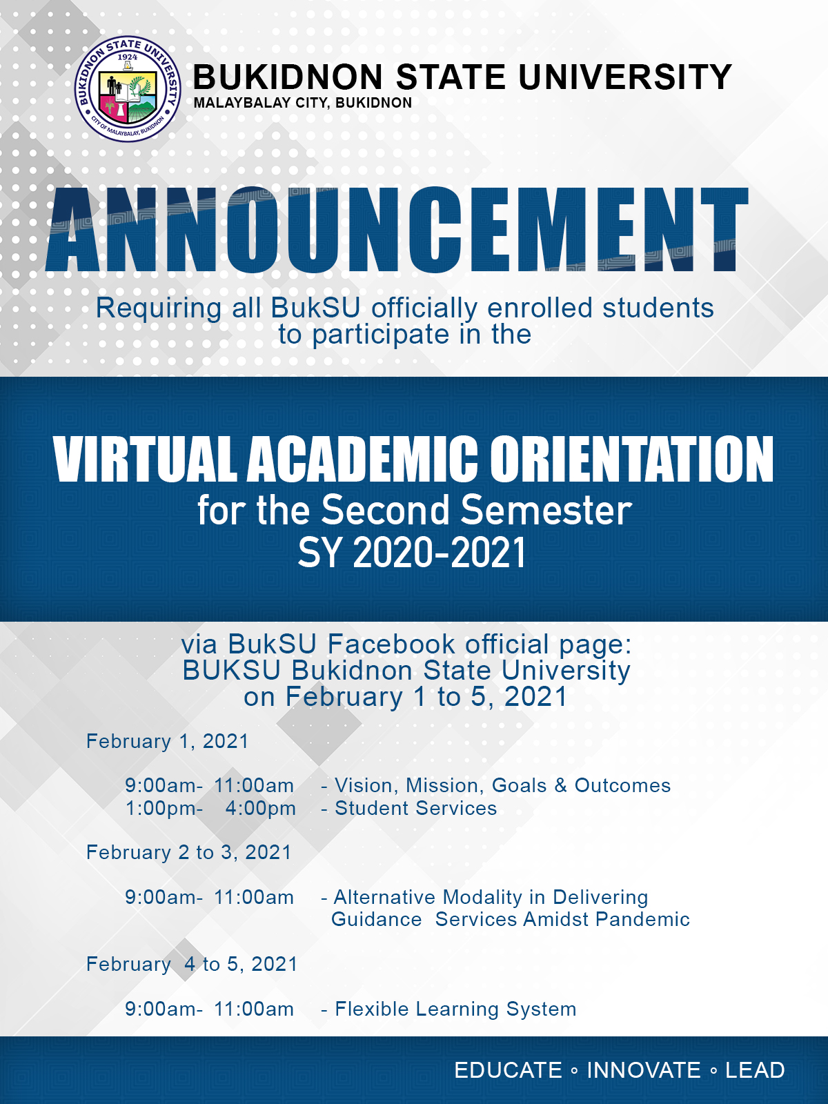 BukSU to conduct virtual academic orientation for second sem - Bukidnon ...