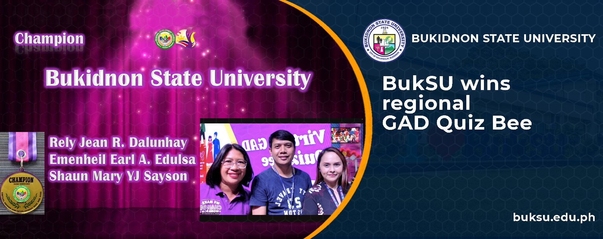BukSU wins regional GAD Quiz Bee - Bukidnon State University