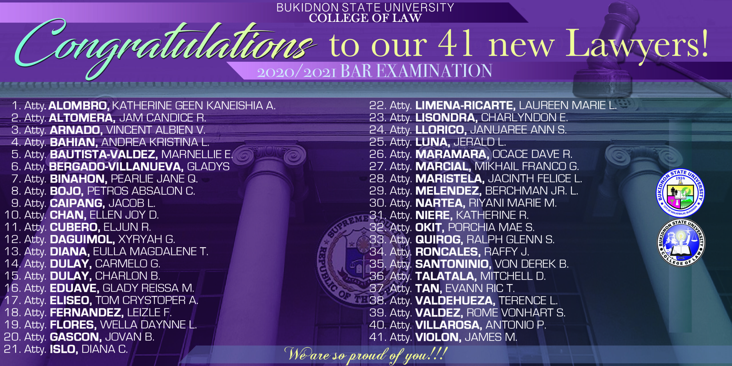 BukSU Produces 41 New Lawyers In 2020 2021 Bar Exams Bukidnon State