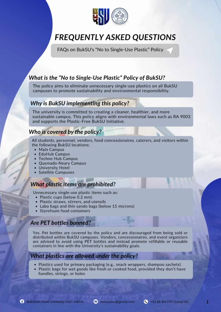 FAQs on BukSU's "No to Single-Use Plastic" Policy - Bukidnon State ...